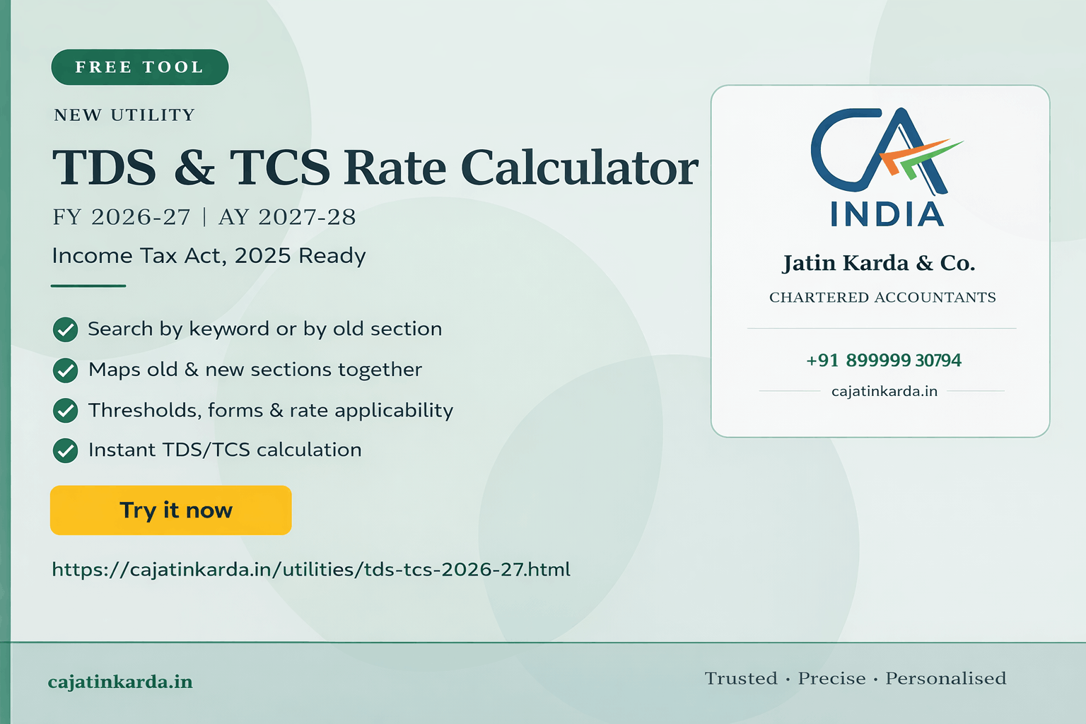 TDS & TCS Rate Calculator FY 2026-27 | Income Tax Act 2025 | Jatin ...